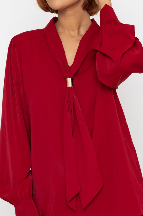 Red Long Sleeve Scarf Detail Blouse | Ladies Tops & Blouses – Carraig Donn