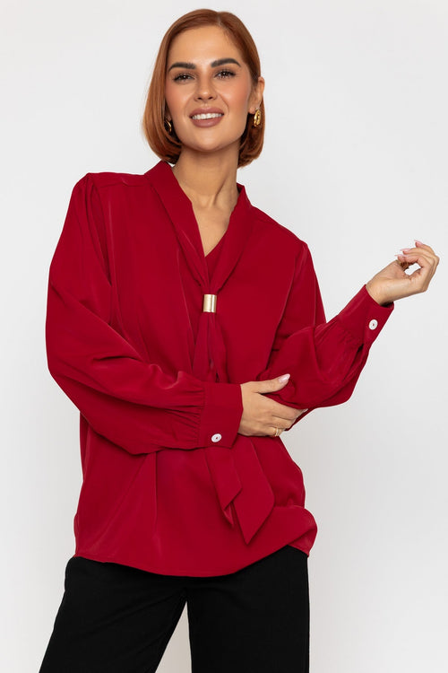 Red Long Sleeve Scarf Detail Blouse | Ladies Tops & Blouses – Carraig Donn