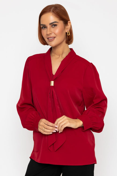 Red Long Sleeve Scarf Detail Blouse | Ladies Tops & Blouses – Carraig Donn