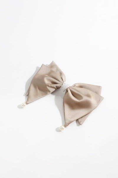 Beige Satin Pearl Bow Hair Clip | Hair Accessories | Carraig Donn