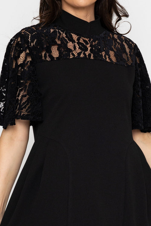 Black Lace Top Knee Length Dress | Ladies Fashion | Carraig Donn