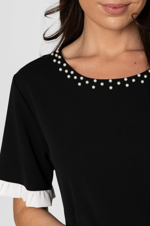 Black Pearl Detail Knee Length Dress | Ladies Fashion | Carraig Donn