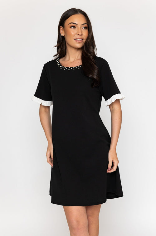Black Pearl Detail Knee Length Dress | Ladies Fashion | Carraig Donn