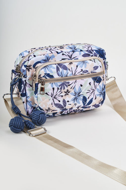Blue Floral Print Camera Bag | Handbags | Carraig Donn