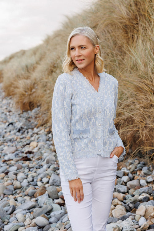 Blue Pearl Button Cardigan | Ladies Fashion | Carraig Donn
