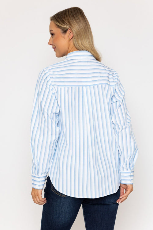 Cotton Blend Blue Striped Shirt | Ladies Shirts & Tops – Carraig Donn