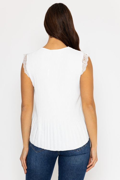 Ecru Sleeveless Lace Trim Pleat Top | Ladies Tops – Carraig Donn