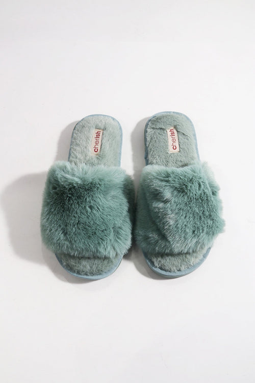 Faux Fur Mule Slippers | Green Ladies Slippers | Carraig Donn