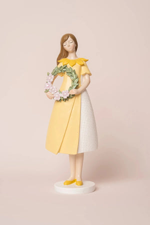 Decorative Girl in Yellow Dress Holding Flower Wreath – Carraig Donn