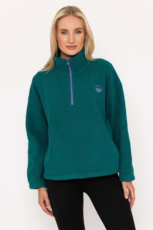 Green Teddy Fleece With Contrast Zip | Ladies Fashion | Carraig Donn