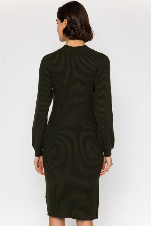 Khaki Long Sleeve Ribbed Knit Midi Dress | Ladies Dresses – Carraig Donn