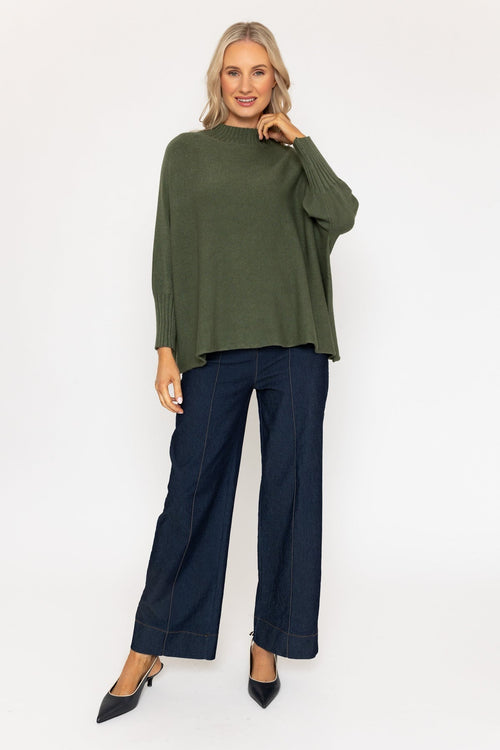 Khaki Rib Edge Polo Knit | Ladies Fashion | Carraig Donn