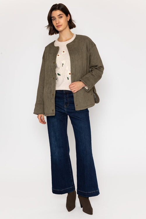 Khaki Suedette Quilted Coat | Ladies Coats & Jackets – Carraig Donn