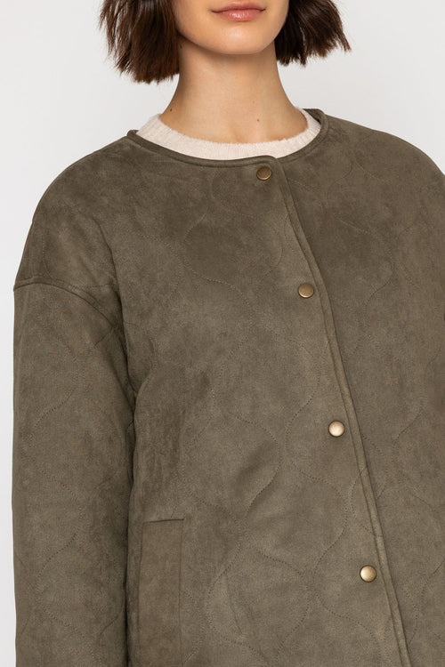 Khaki Suedette Quilted Coat | Ladies Coats & Jackets – Carraig Donn