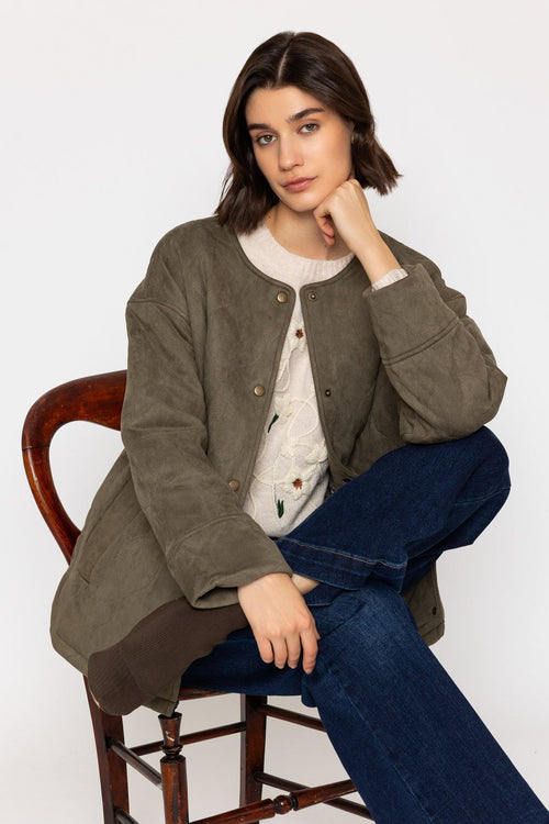 Khaki Suedette Quilted Coat | Ladies Coats & Jackets – Carraig Donn