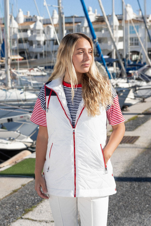 Long Line Gilet With Contrast Fabric | Ladies Fashion | Carraig Donn