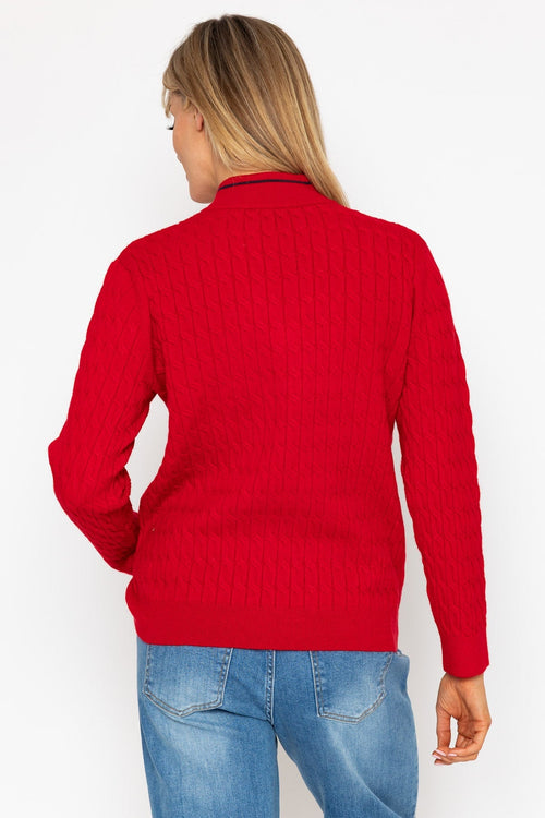 Red Cable Knit Half Zip Sweater | Ladies Fashion | Carraig Donn