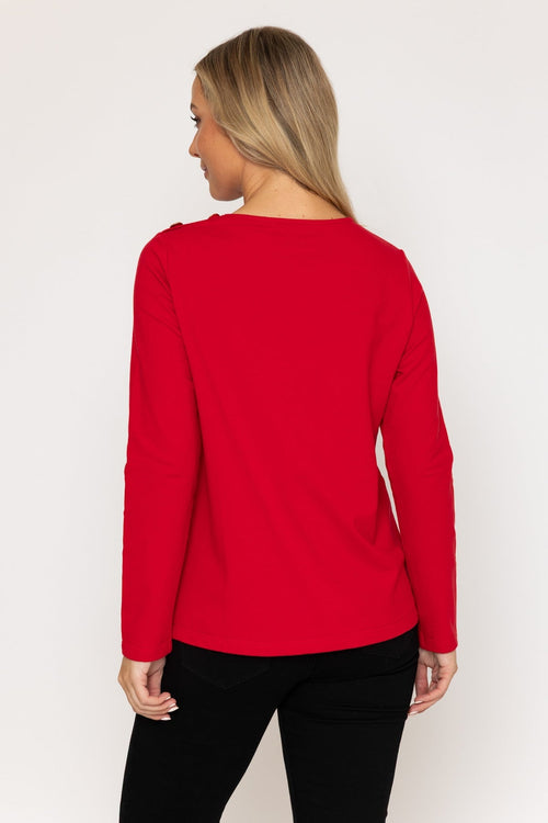 Red Cotton Top With Golden Buttons | Ladies Tops – Carraig Donn